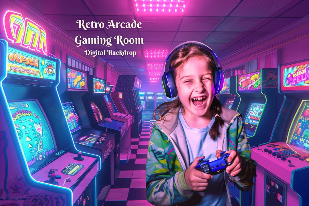 Retro Arcade Gaming Room Digital Backdrop for Old Arcade Machine ...