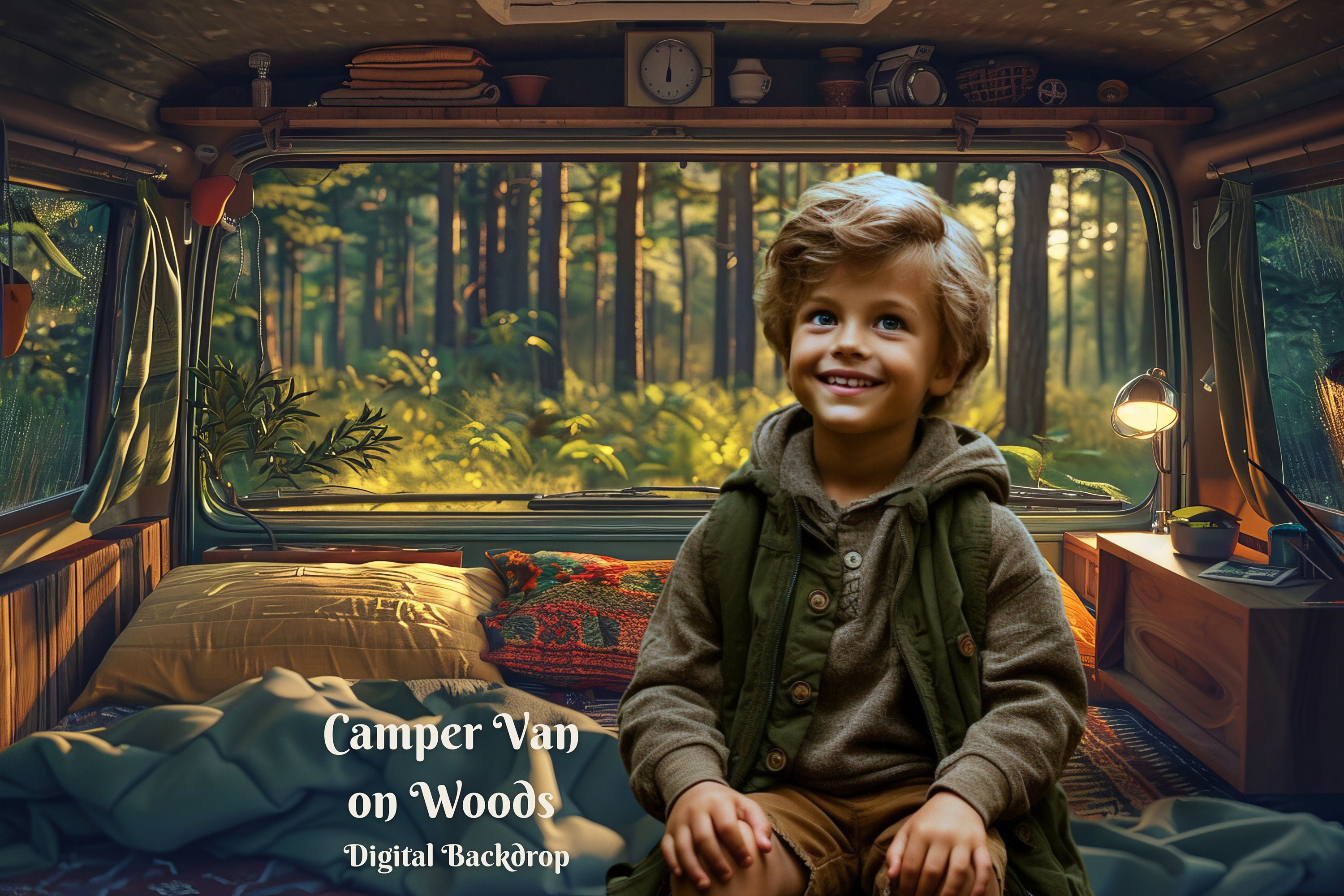 Camper Van on Woods Digital Backdrop Nature Lover Photography ...