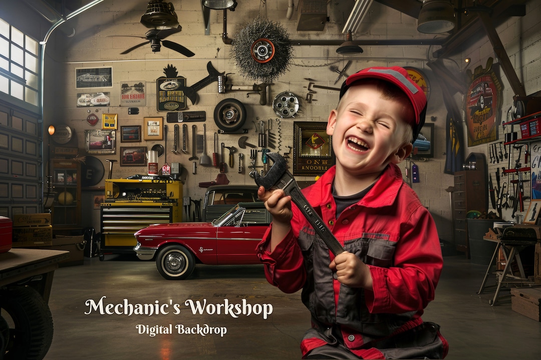 Mechanic's Workshop Digital Backdrop Car Technician Photography ...