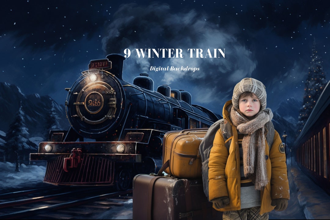 9 Winter Train Digital Backdrops North Pole Train Photography ...
