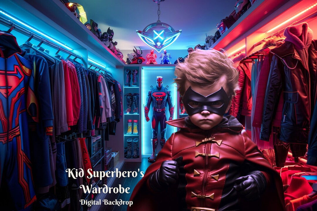 Kid Superhero's Wardrobe Digital Backdrop Caped Hero Uniform Photo ...
