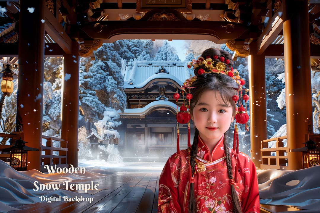 Wooden Snow Temple Digital Backdrop Magical Winter Digital Background ...