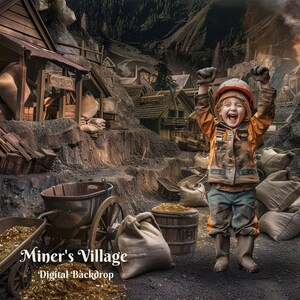 Miner's Village Digital Backdrop Gold Miner's Camp Digital Background Crystal Shards Digital ...