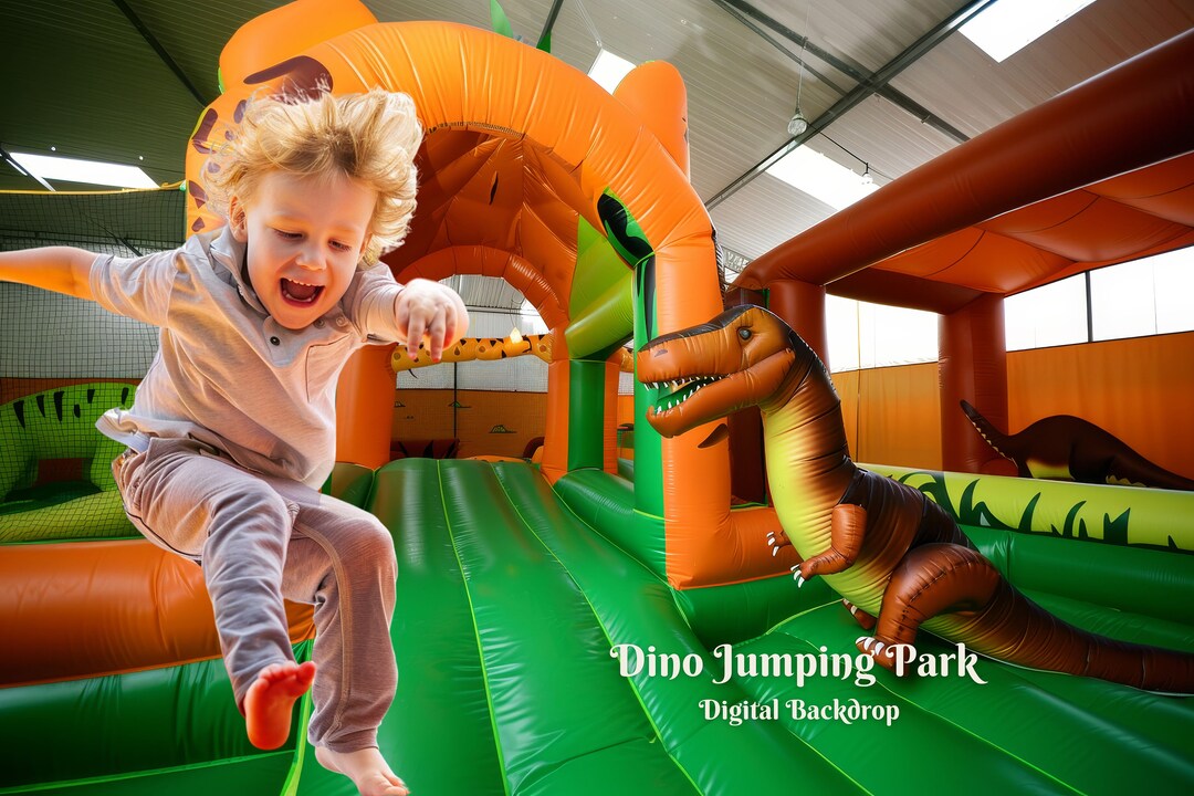 Dino Jumping Park Digital Backdrop T-rex Dinosaur Balloon Digital ...