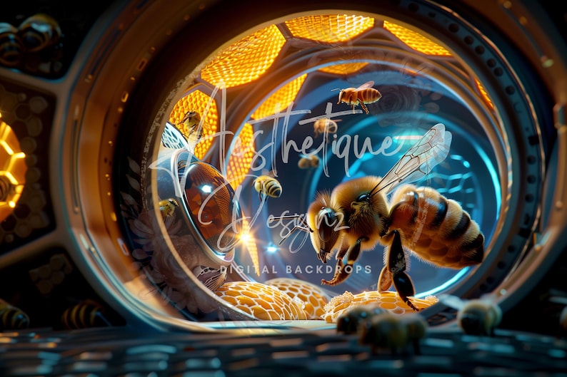 Futuristic Beehive Digital Backdrop Bee's Home Digital Background for ...