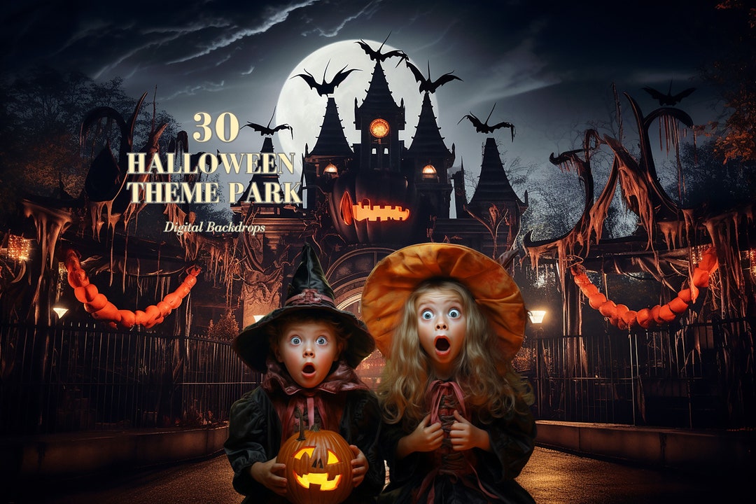 30 Halloween Theme Park Digital Backdrops Amusement Park of Doom ...