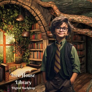 Tree House Library Digital Backdrop Wooden Bookshelf Digital Background ...
