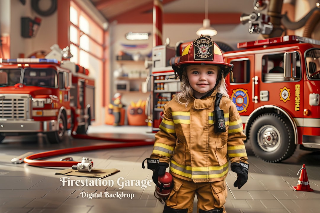 Fire Station Garage Digital Backdrop Fireman's Office Truck Photo ...