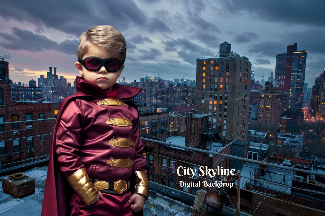 City Skyline Digital Backdrop Superhero Looking Over the City Digital ...