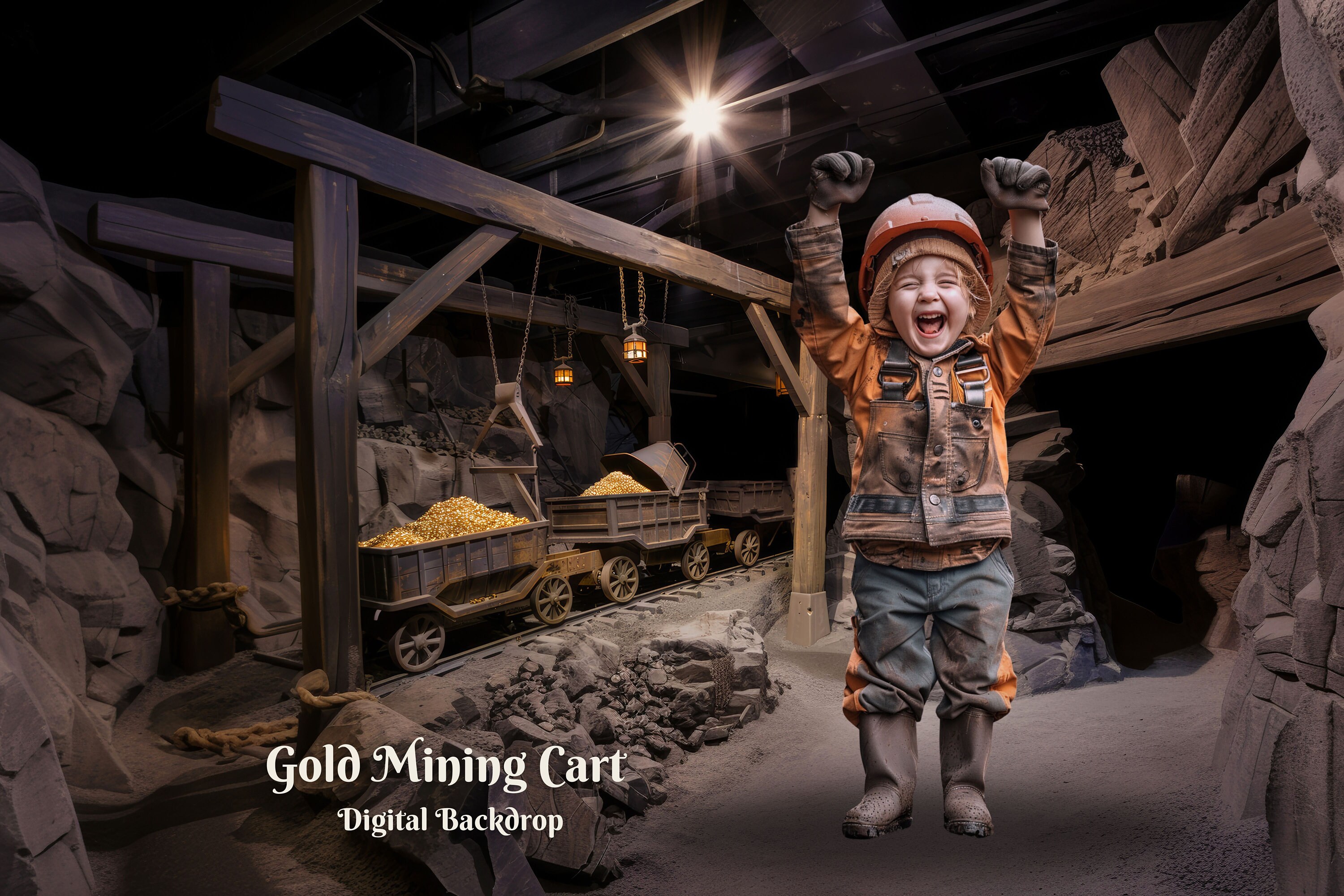 Gold Mining Cart Digital Backdrop Gold Miner's Camp Digital Background ...
