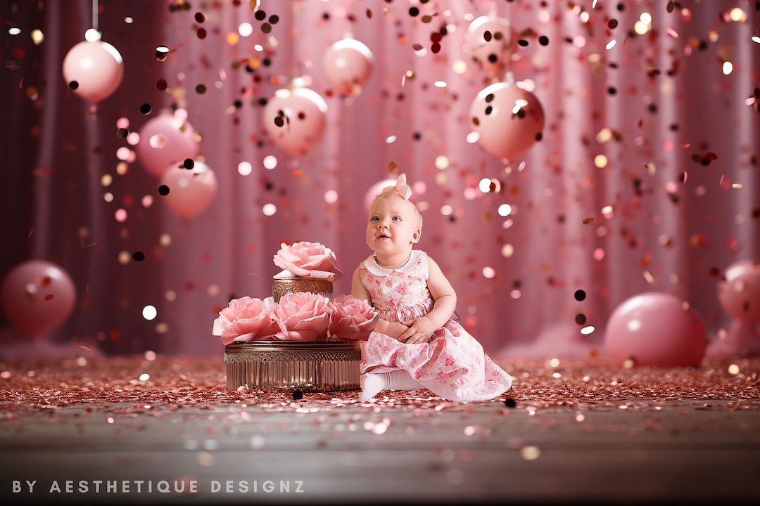 Pink Glitter Birthday Digital Backdrop Pink Background Little Girl ...
