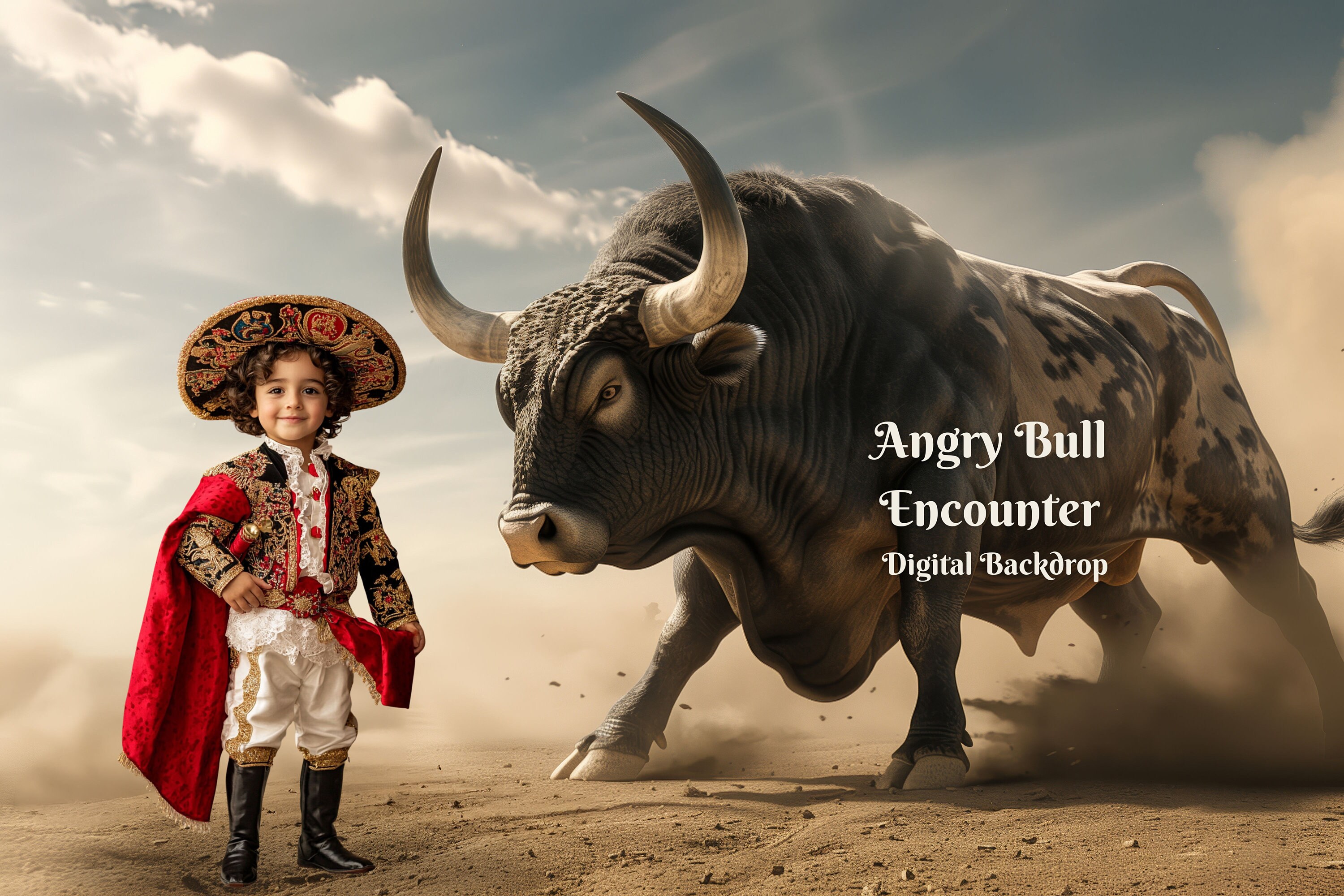 Angry Bull Encounter Digital Backdrop Bull Rampage Digital Background ...