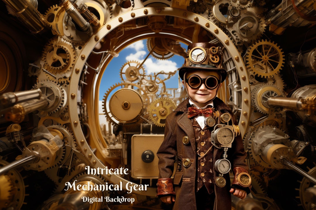 Intricate Mechanical Gear Digital Backdrop Classic Steampunk Background ...