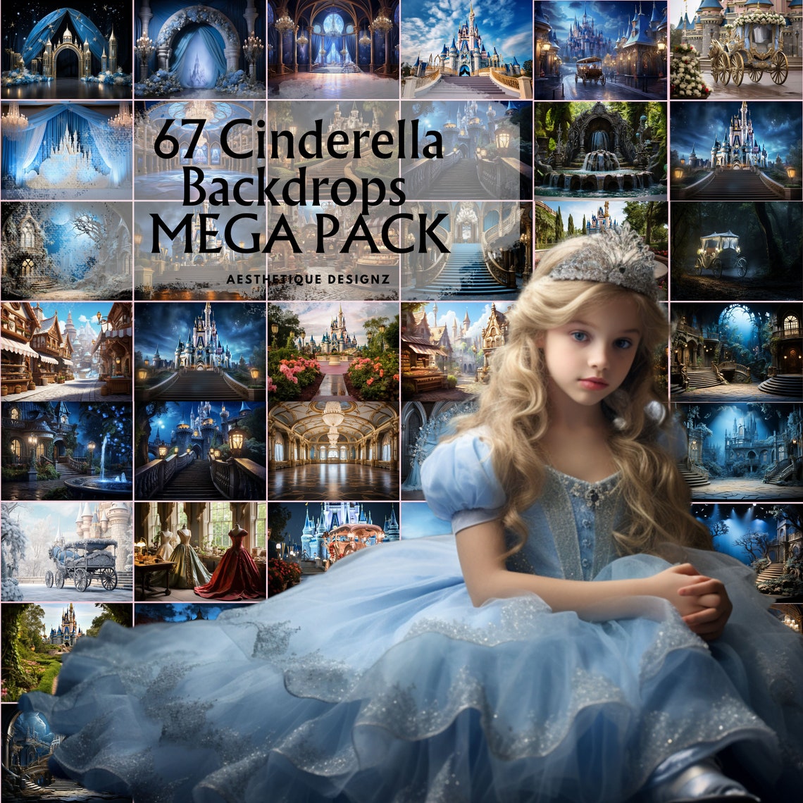 67 Cinderella Digital Backdrops for Fairy Tale Themed Photography Background Princess Castle ...