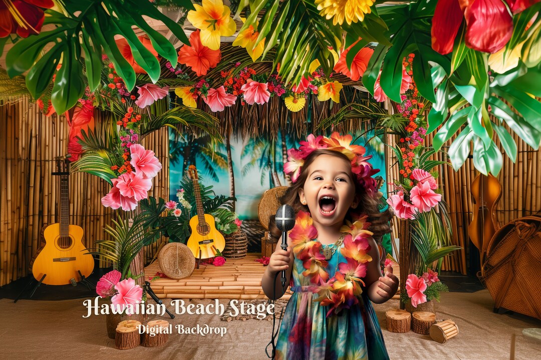 Hawaiian Beach Stage Digital Backdrop for Beach Floral Theme Composite ...