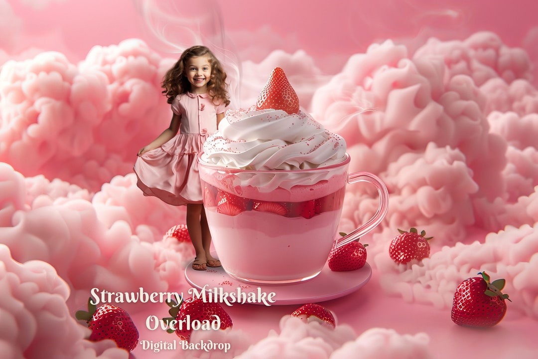 Strawberry Milkshake Overload Digital Background Strawberry Latte ...