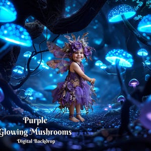 Purple Glowing Mushrooms Digital Backdrop Fantasy Photo Background ...
