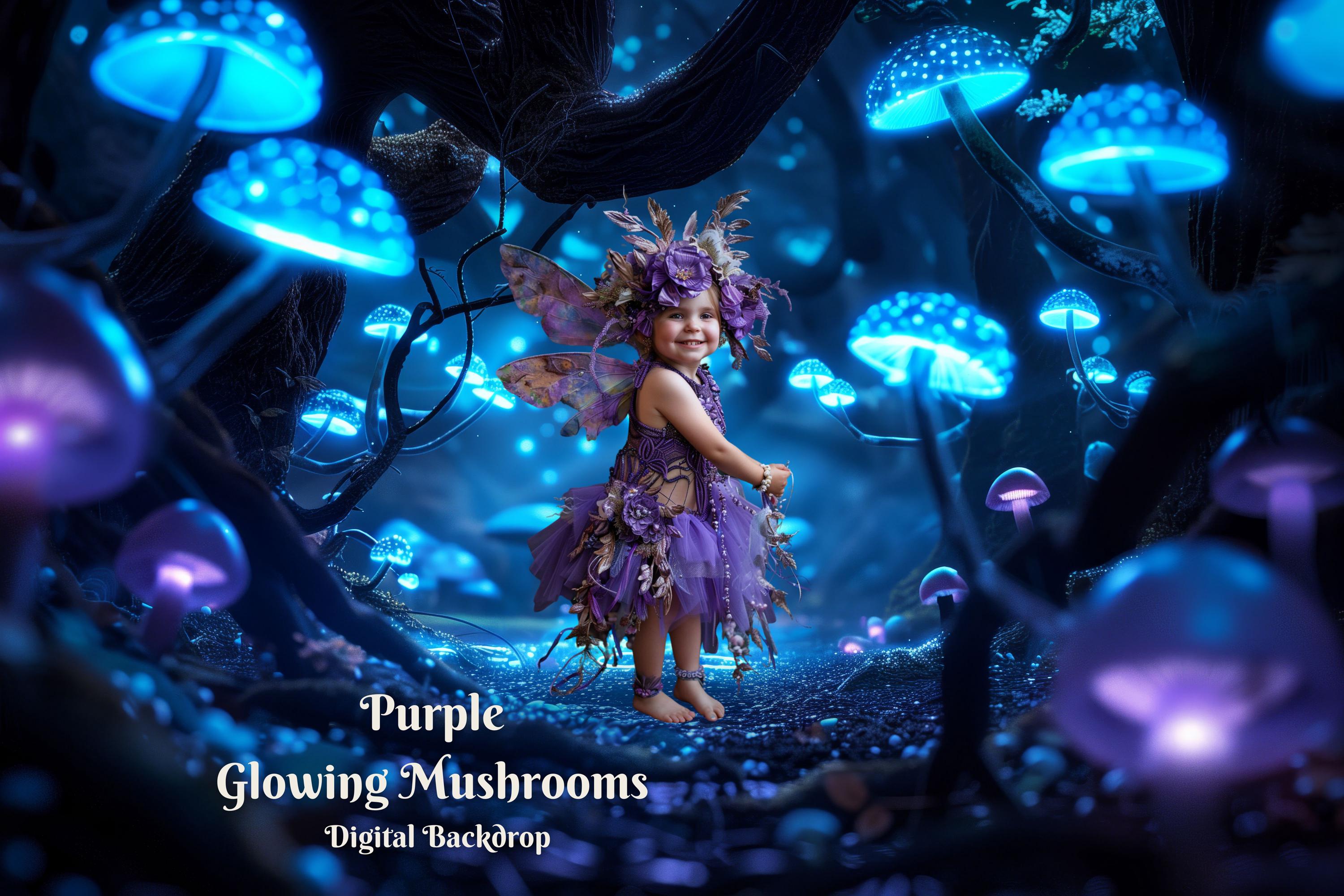 Purple Glowing Mushrooms Digital Backdrop Fantasy Photo Background ...