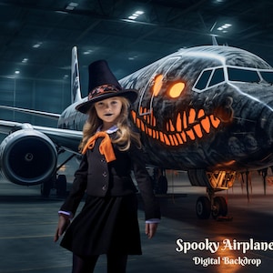 Spooky Airplane Digital Backdrop Halloween at Airport Photo Background ...