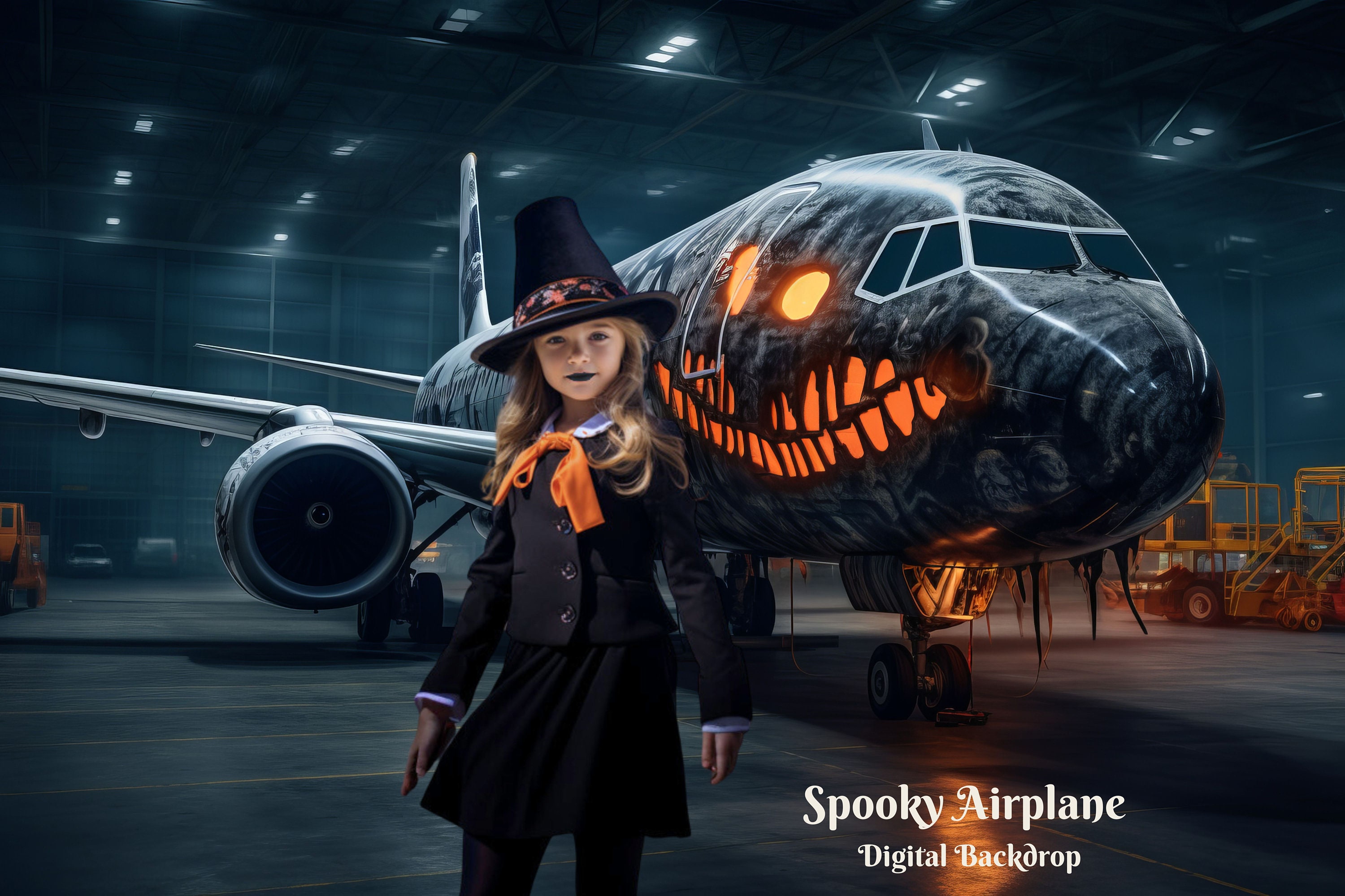 Spooky Airplane Digital Backdrop Halloween at Airport Photo Background ...