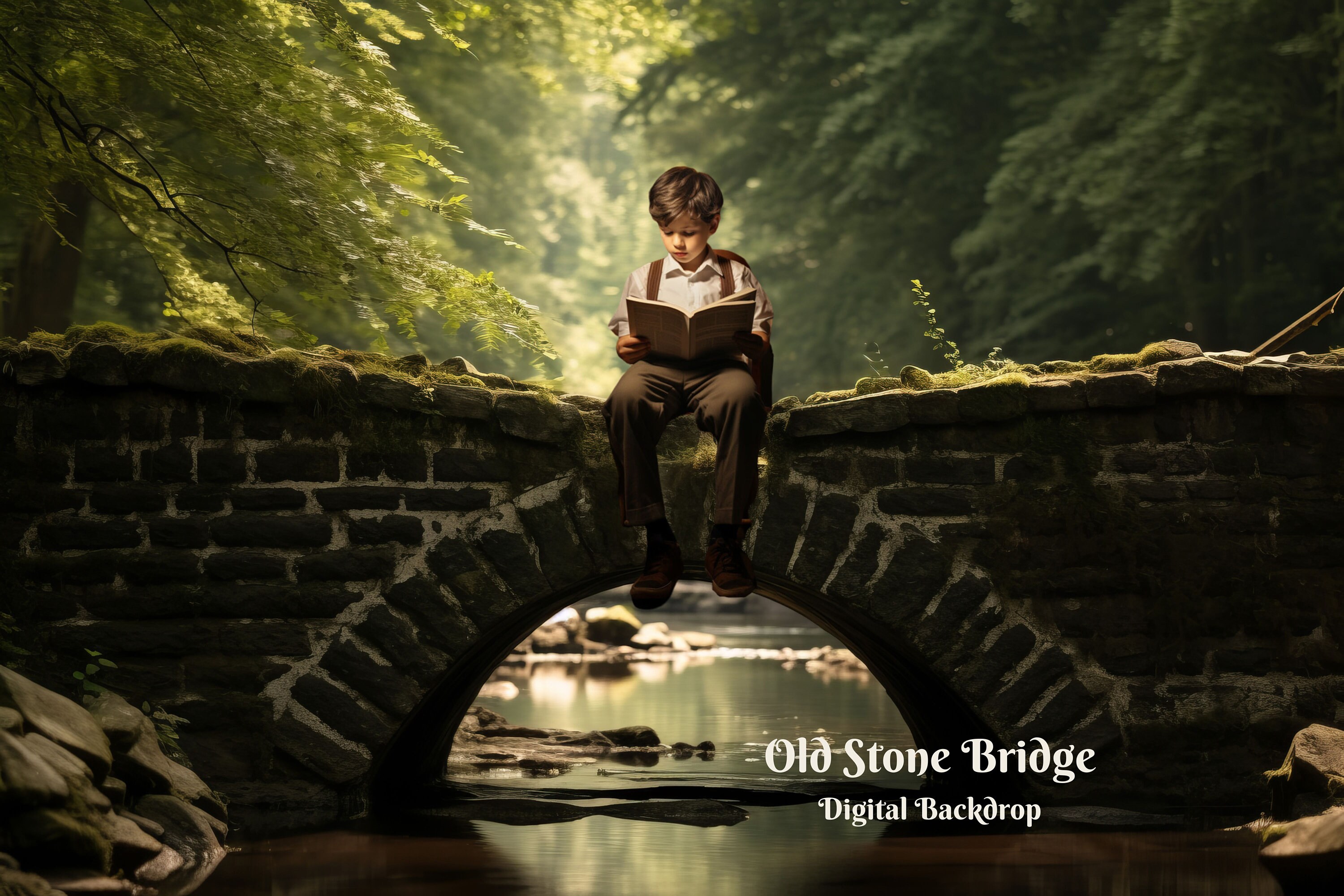 Old Stone Bridge Digital Backdrop Mossy Bridge Photo Background Rundown ...