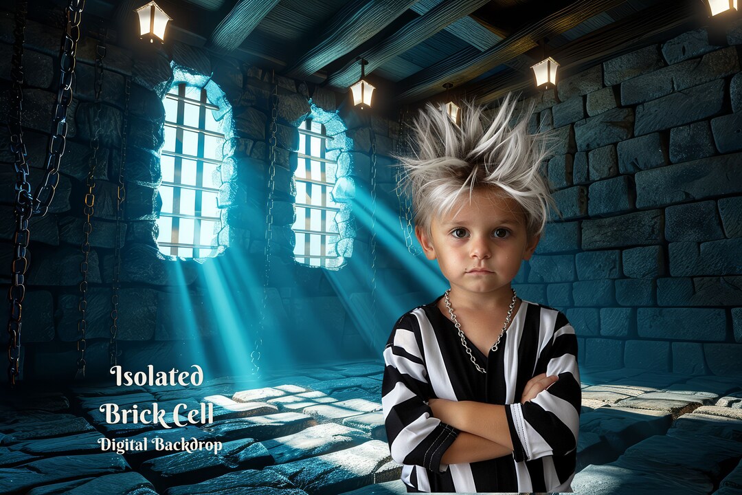 Isolated Brick Cell Digital Backdrop Prisoners in Jail Background ...