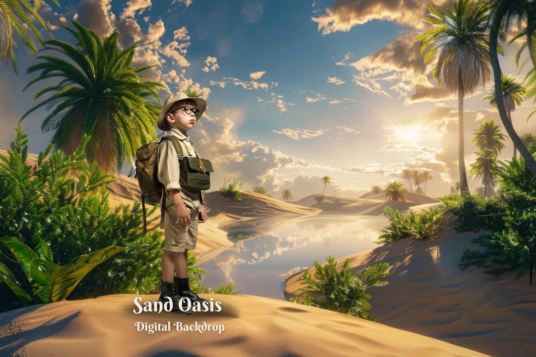 Sand Oasis Digital Backdrop Hot Desert Dunes Digital Background Water ...