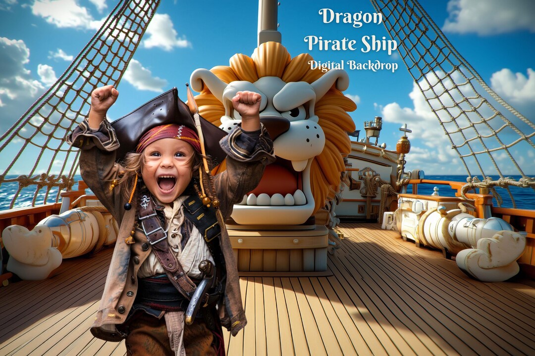 Dragon Pirate Ship Digital Backdrop Sea Robbers on Deck Digital ...