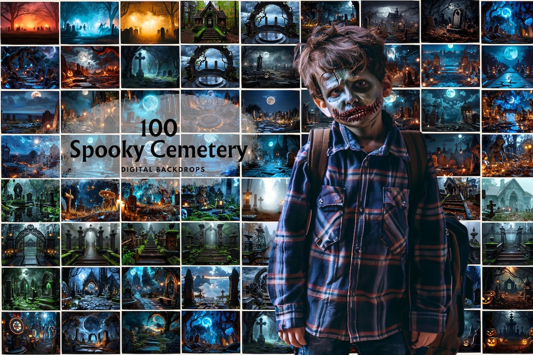 100 Spooky Cemetery Digital Backdrop Halloween Photo Background ...