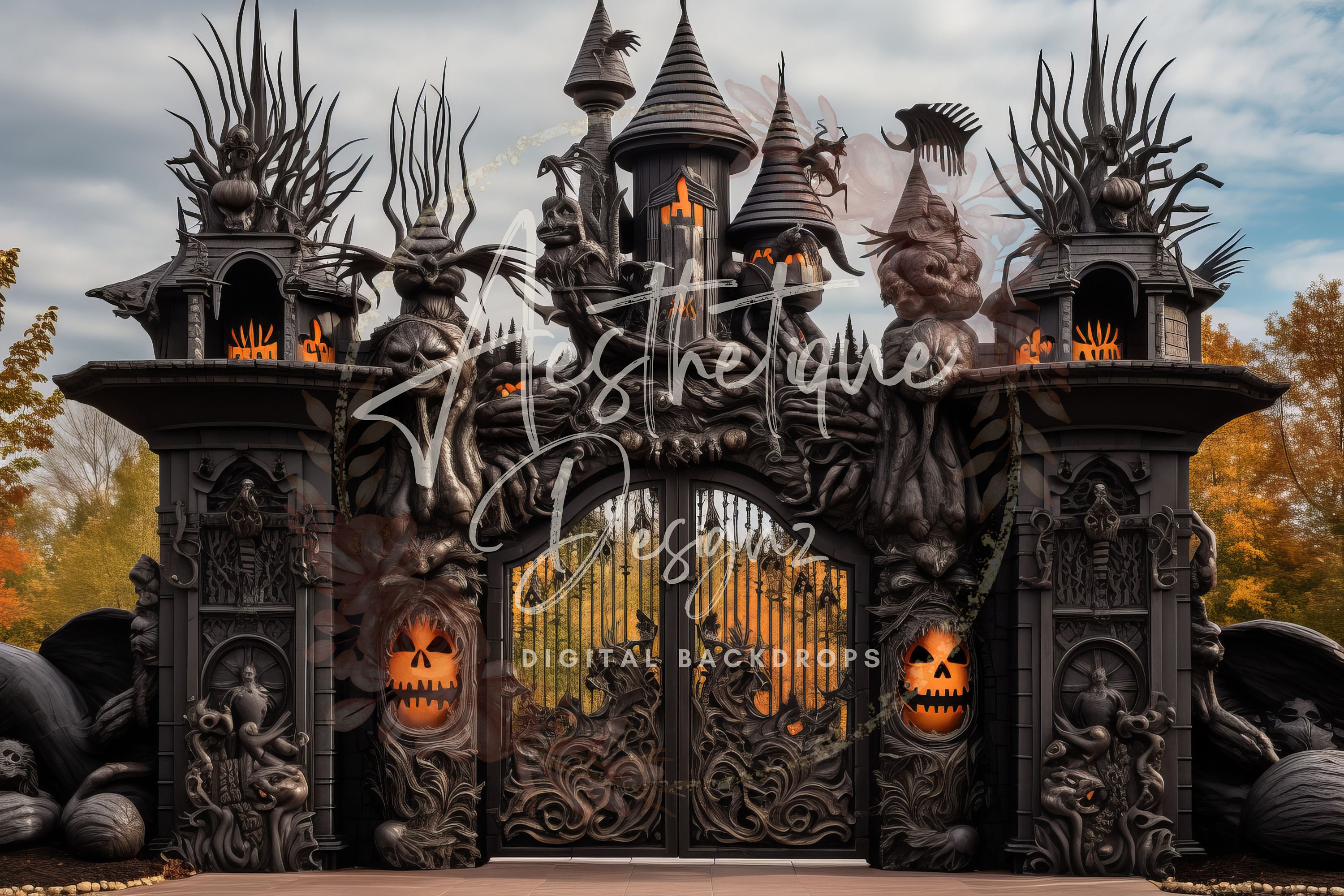 Majestic Halloween Gate Digital Backdrop Halloween Gate of Doom Photo ...