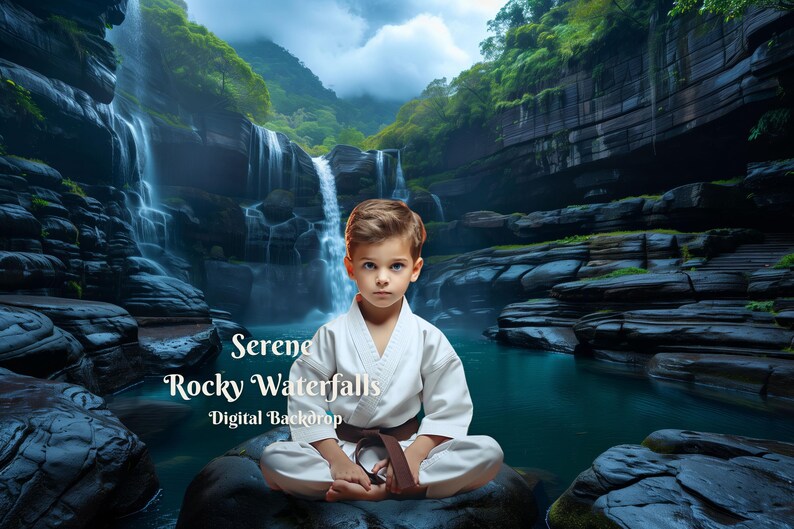 Ethereal Falls Digital Backdrop Quiet Waterfall Digital Background ...