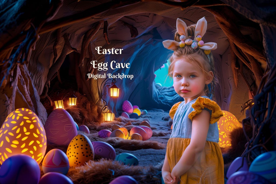 Easter Egg Cave Digital Backdrop Egg Hunt Composite Image Easter Bunny ...