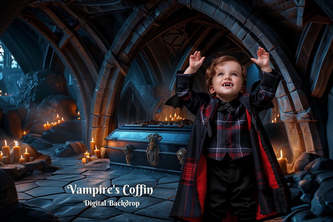 Vampire's Coffin Digital Backdrop Haunted House Photo Background for ...
