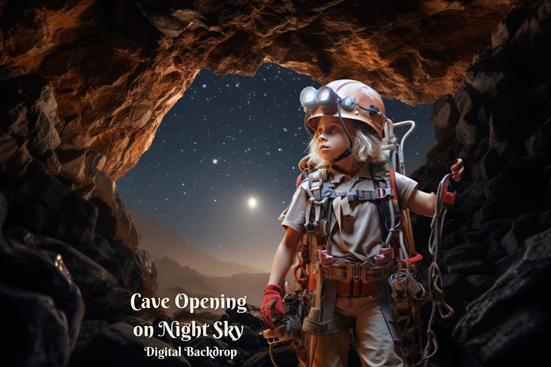 Cave Opening on Night Sky Digital Backdrop for Whimsical Cave Composite ...