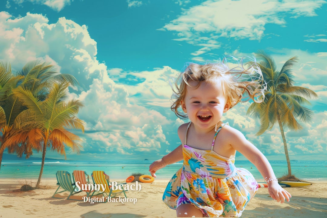 Sunny Beach Digital Backdrop Hot Summer Beach Digital Background ...