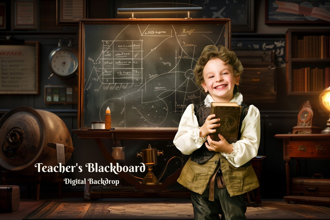 Teacher's Blackboard Digital Backdrop Vintage Classroom Composite ...