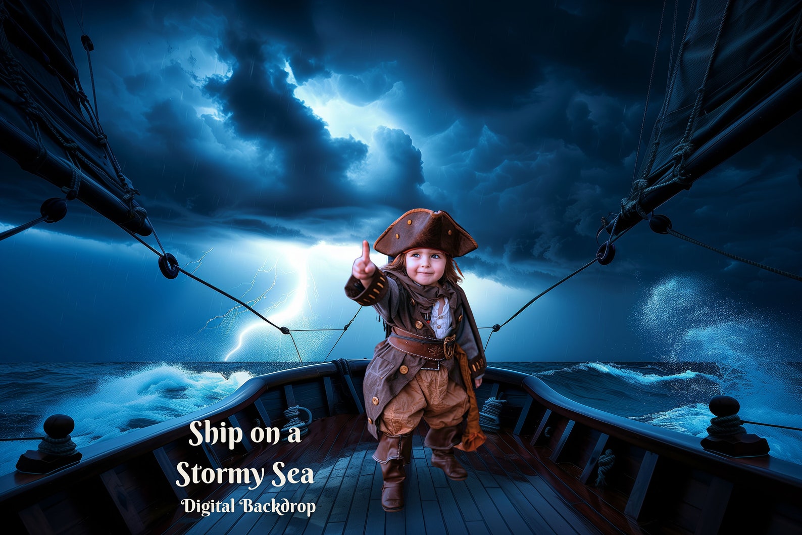 Ship on a Stormy Sea Digital Backdrop for Sea Survivor Photo Background ...