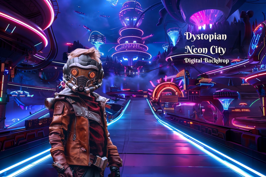Dystopian Neon City Digital Backdrop for Futuristic Post-apocalyptic ...