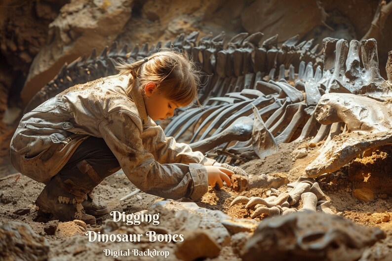 Dino Skeleton Digital Backdrop Kid Archeologist Digital Background for ...