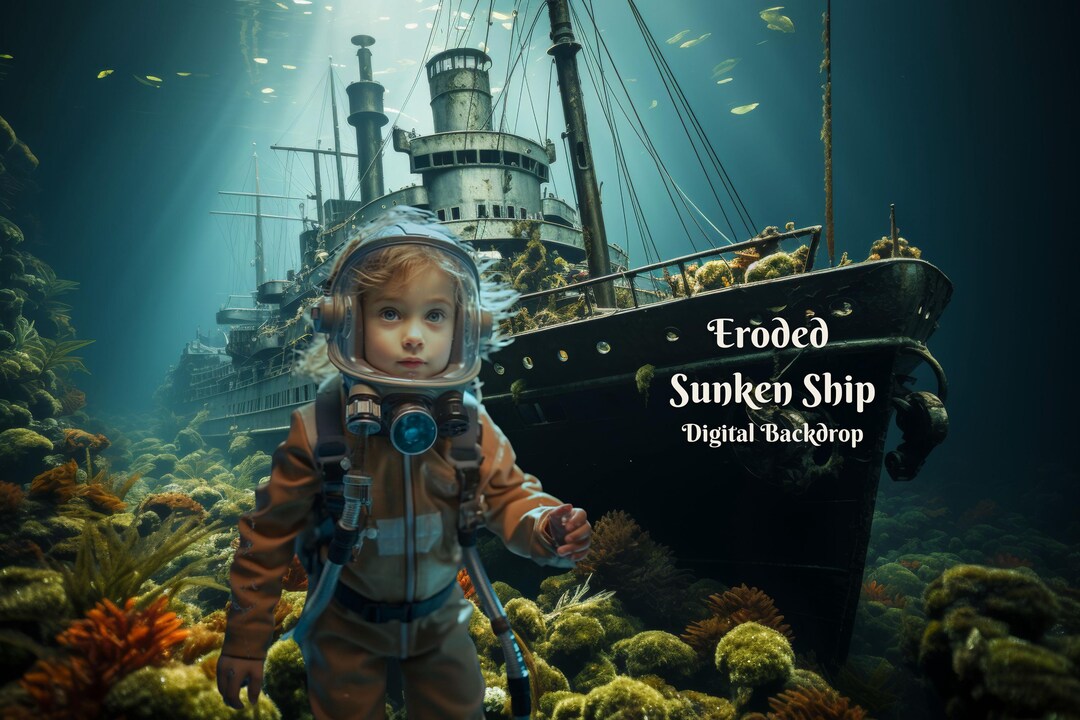 Eroded Sunken Ship Digital Backdrop Giant Ship Underwater Digital ...