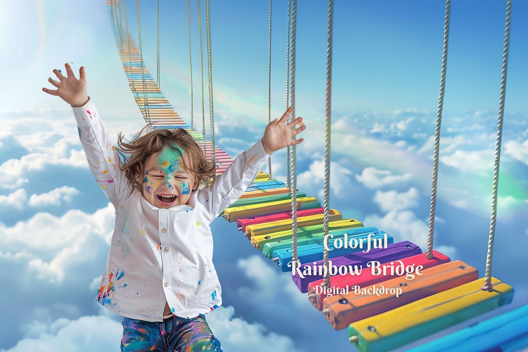 Colorful Rainbow Bridge Digital Summer Kid's Fantasy Background for ...