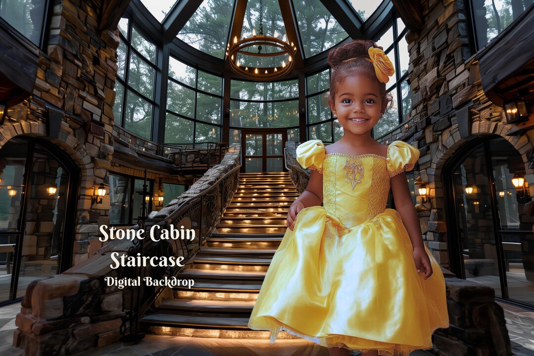 Stone Cabin Staircase Backdrops Princess Going Down the Stairs ...