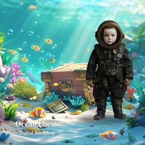 Ocean Chest Digital Backdrop Mermaid Kid Digital Background for Under ...