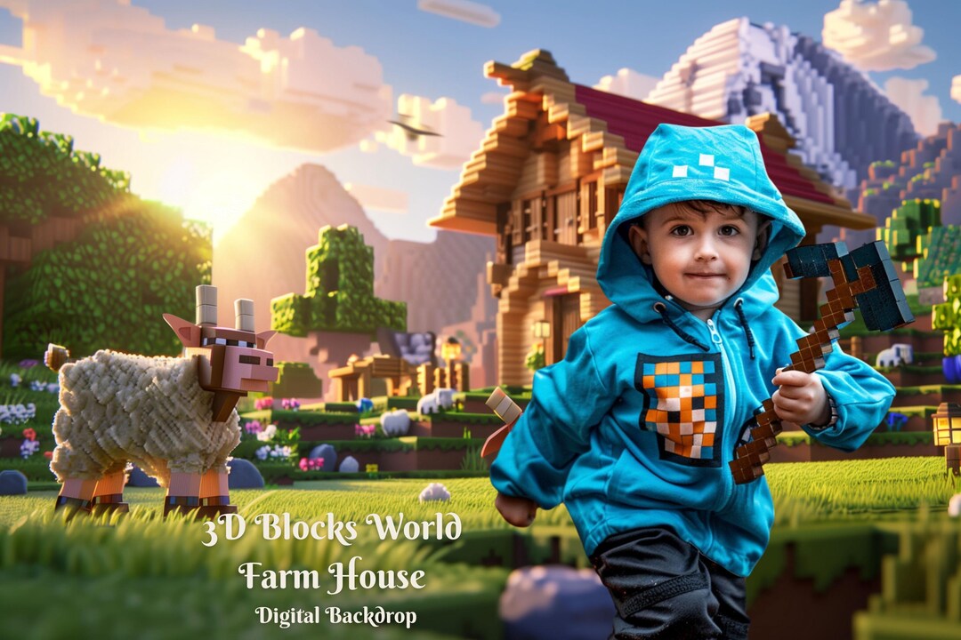 3D Blocks World - Farm House Digital Backdrop for 3D Farm Animals ...