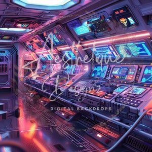 Futuristic Space Craft Control Room Digital Backdrop for Advanced ...