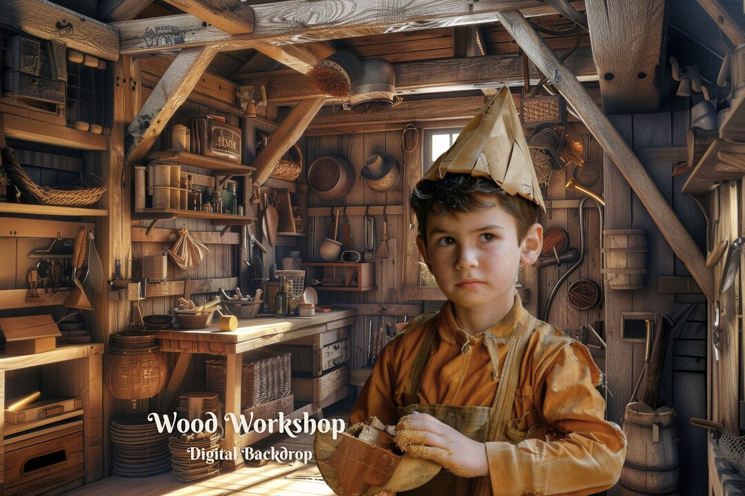 Wood Workshop Digital Backdrop Wood Carver Background for Little Wooden ...