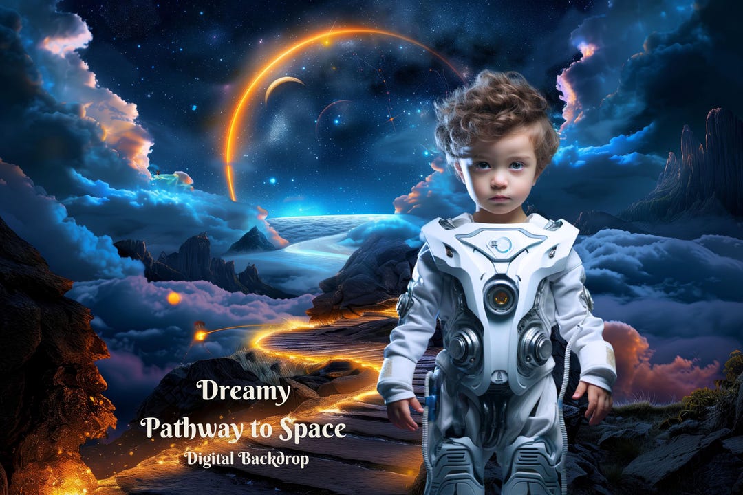 Dreamy Pathway to Space Digital Backdrop Kid Astronaut Digital ...