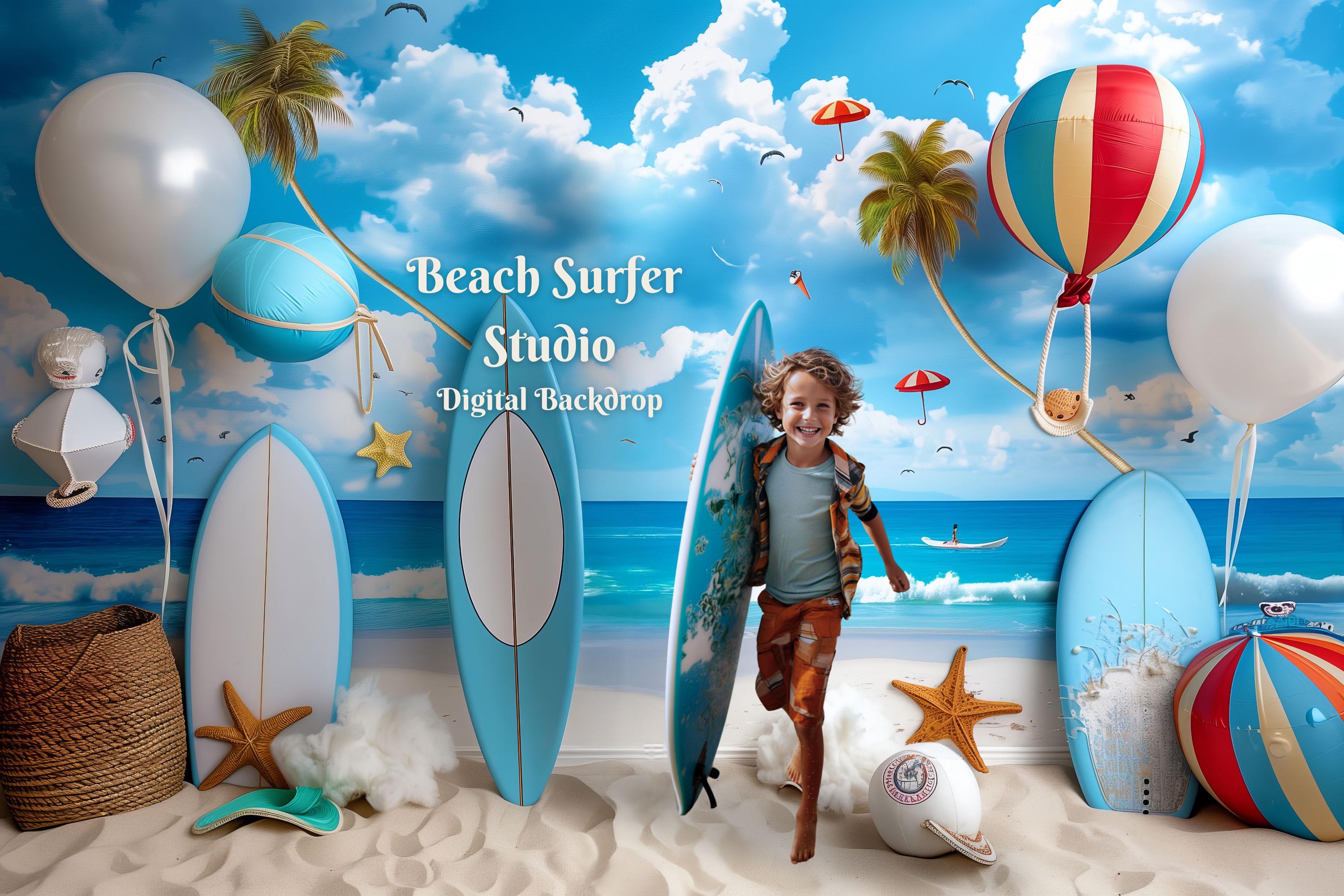 Beach Surfer Studio Digital Backdrop Summer Outing Digital Background ...
