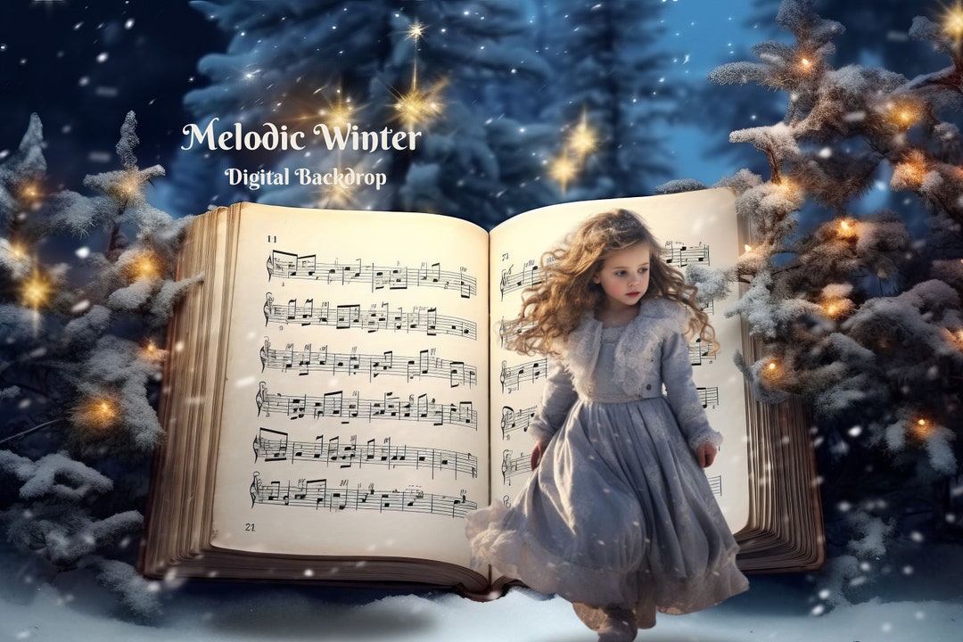 Melodic Winter Digital Backdrop Snowy Christmas Photo Background ...