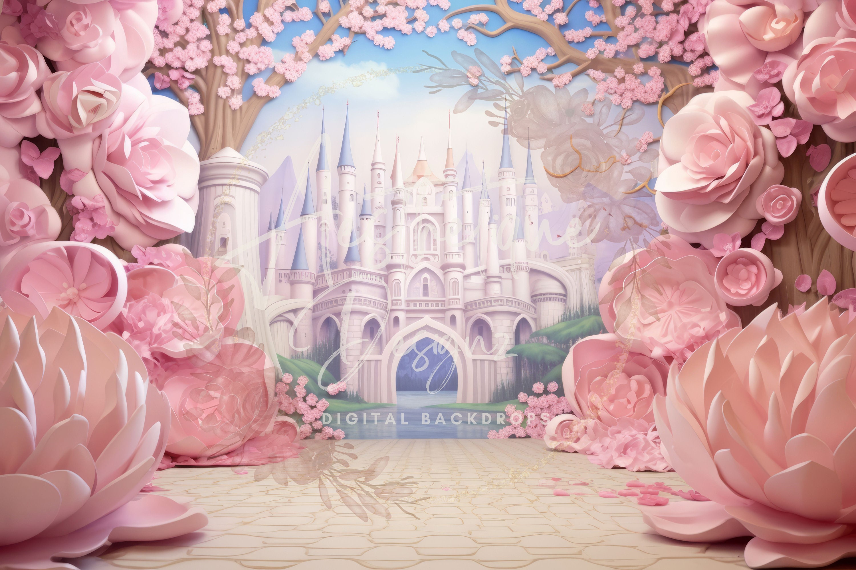Pink Princess Castle Digital Backdrop Fairy Tale Princess - Etsy